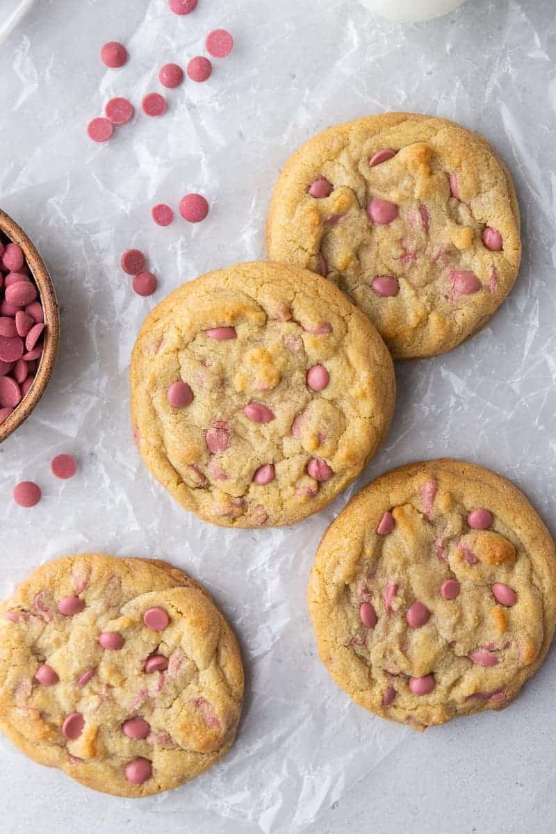 Soft Crumbl Ruby Chocolate Chip Cookies copycat - Lifestyle of a Foodie