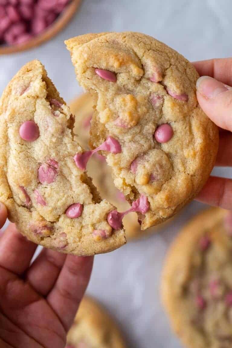 Soft Crumbl Ruby Chocolate Chip Cookies copycat - Lifestyle of a Foodie