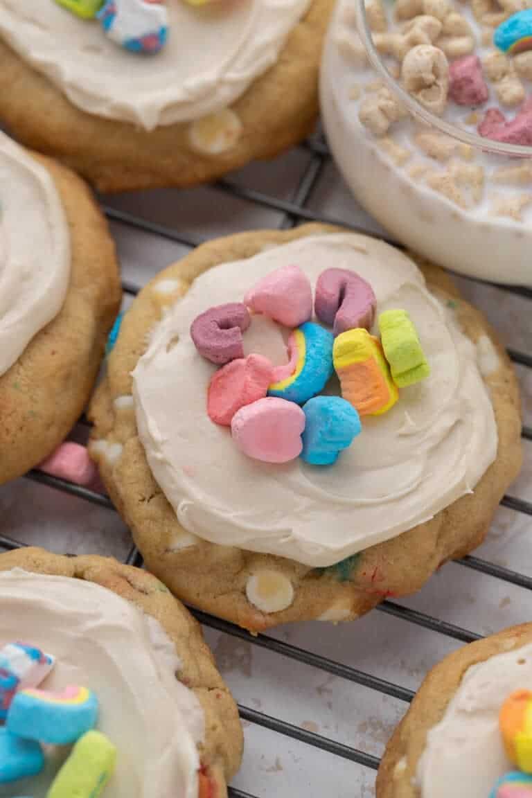 Crumbl frosted Lucky charms cookies - Lifestyle of a Foodie