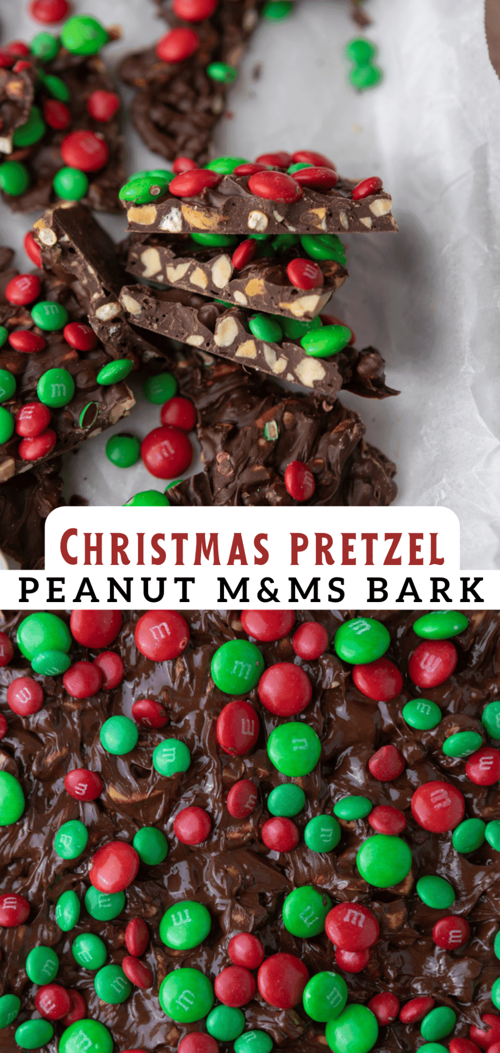 The Best Christmas Peanut Pretzel M&M's Bark Recipe - Lifestyle of a Foodie