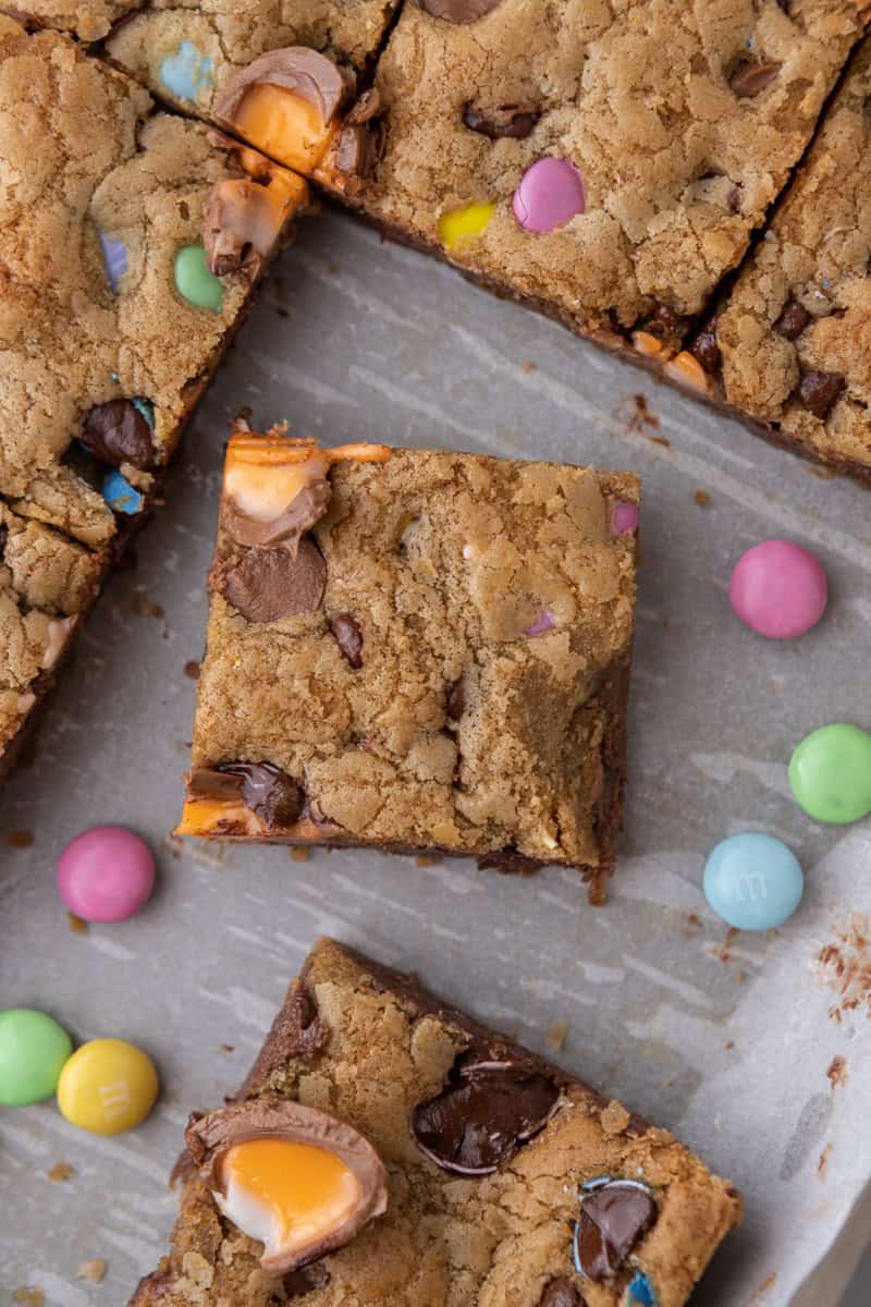 The Best M&M's Cadbury Egg Chocolate Chip Easter Cookie Bars - Lifestyle of a Foodie
